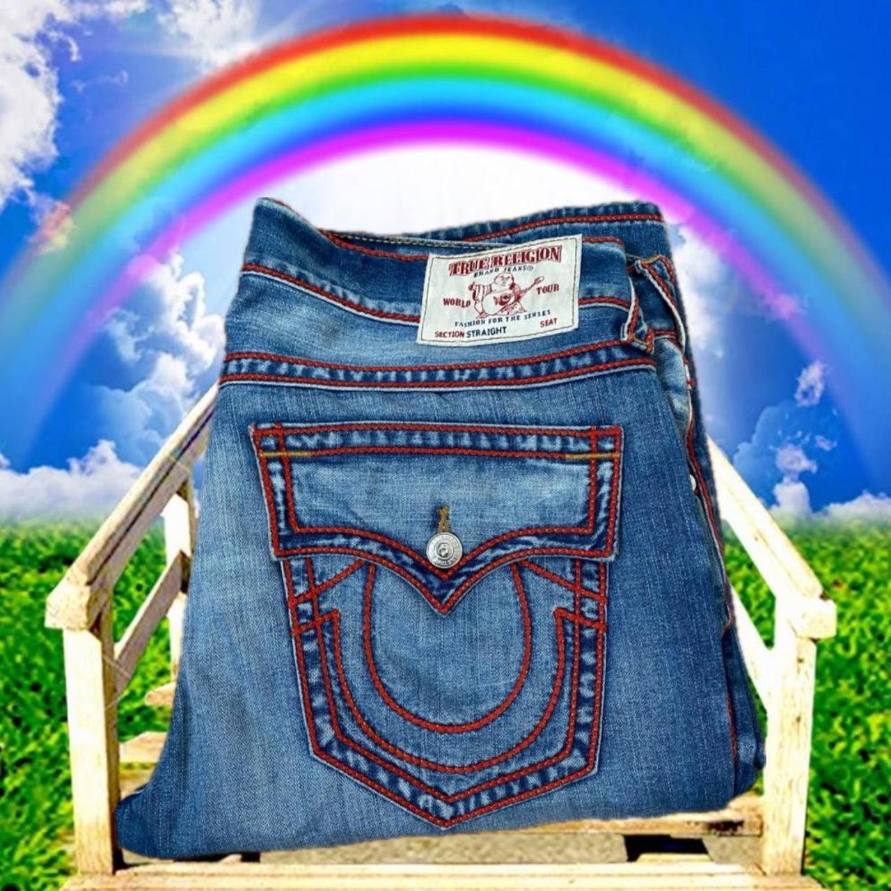 🥀 BEAUTIFUL RED CHAIN STITCH TRUE RELIGION RICKY... - Depop