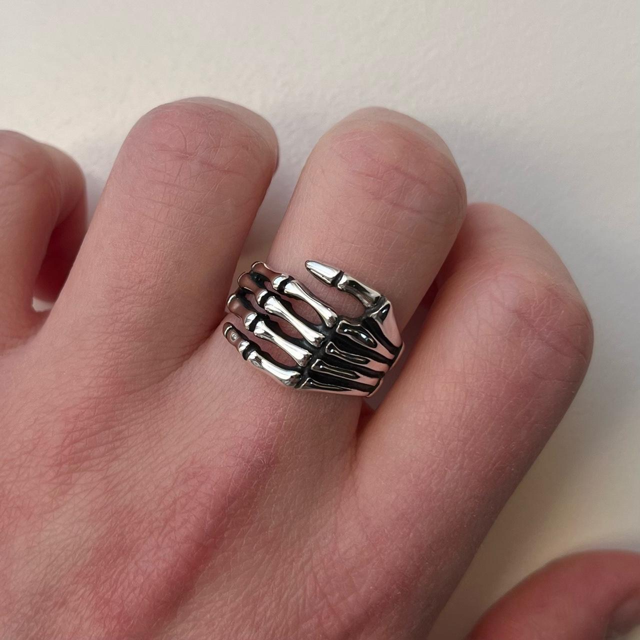 Mens silver skeleton hand ring in Sterling Silver... - Depop