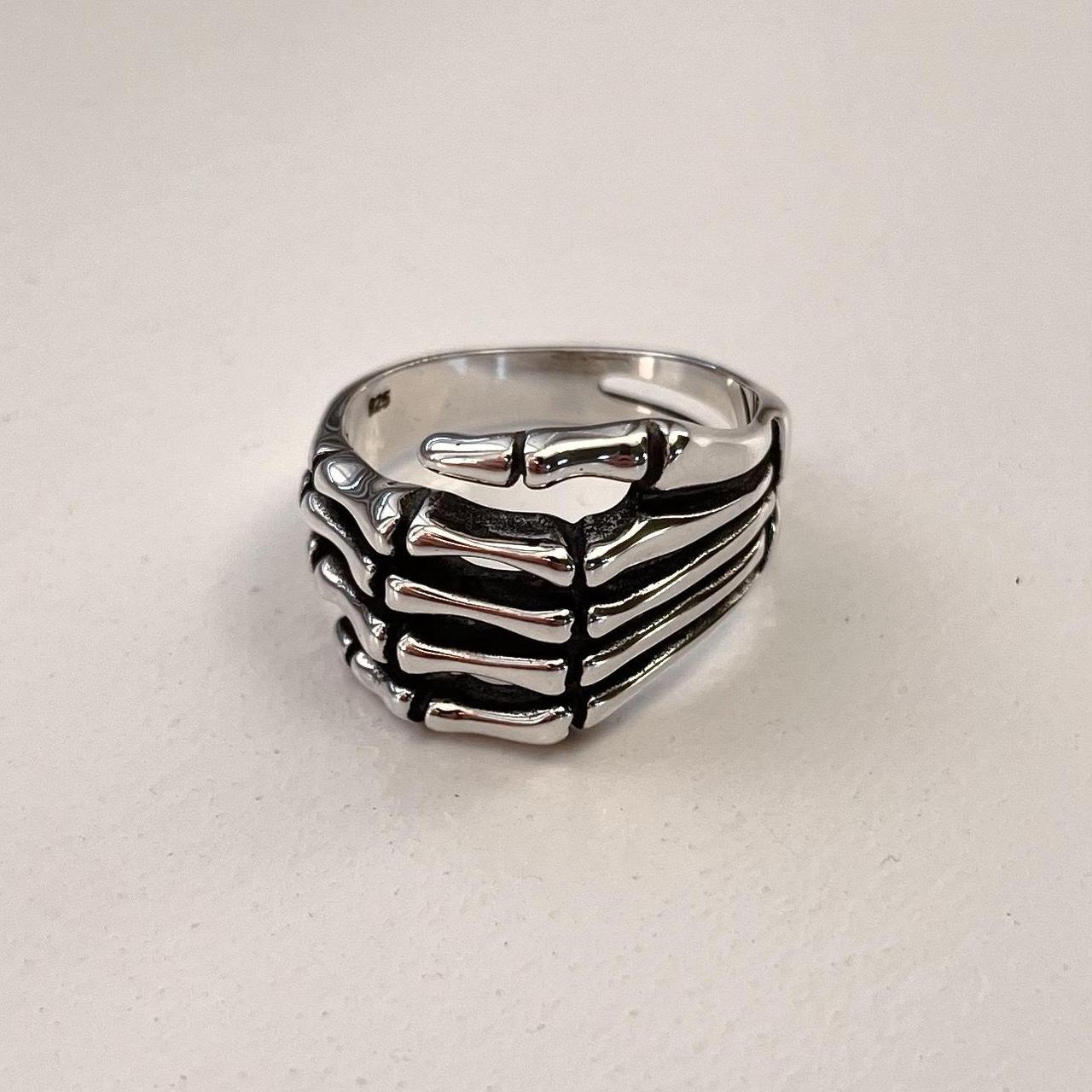 Mens silver skeleton hand ring in Sterling Silver... - Depop