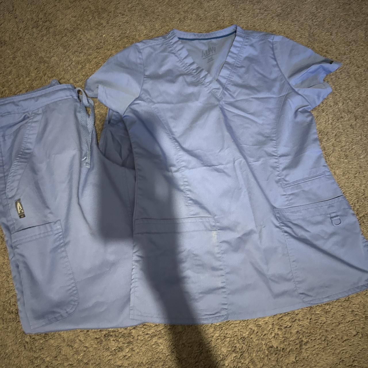 light blue scrubs set xs but can fit small too send... - Depop