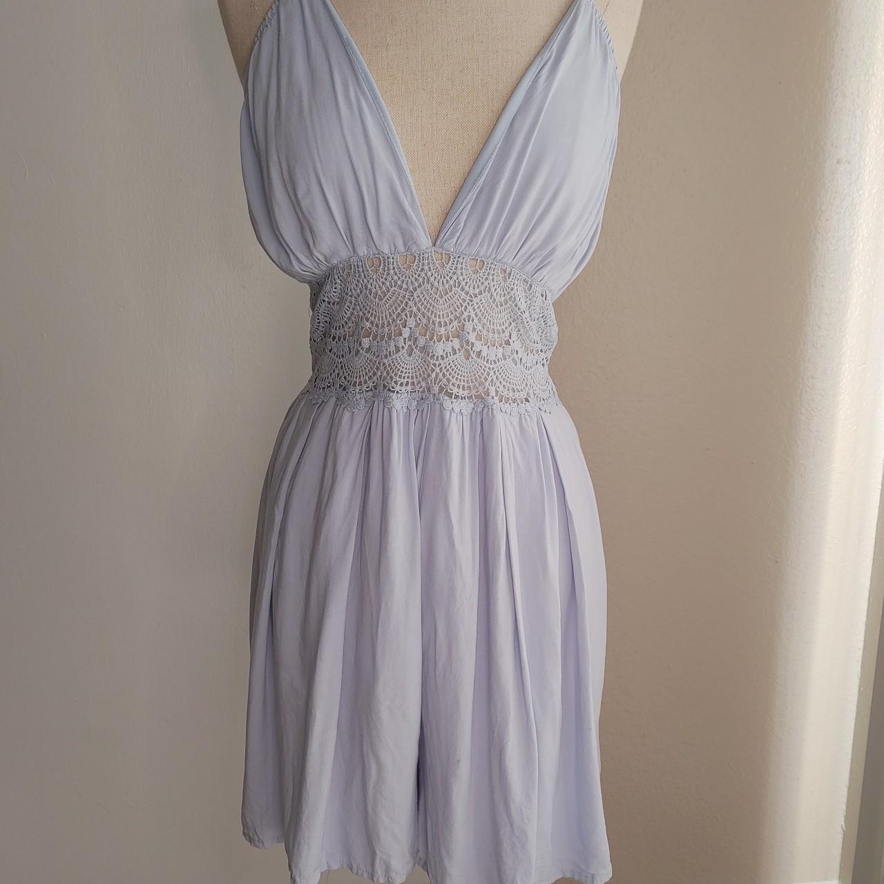 Baby Powder Blue romper with crochet mermaid scale... | Depop