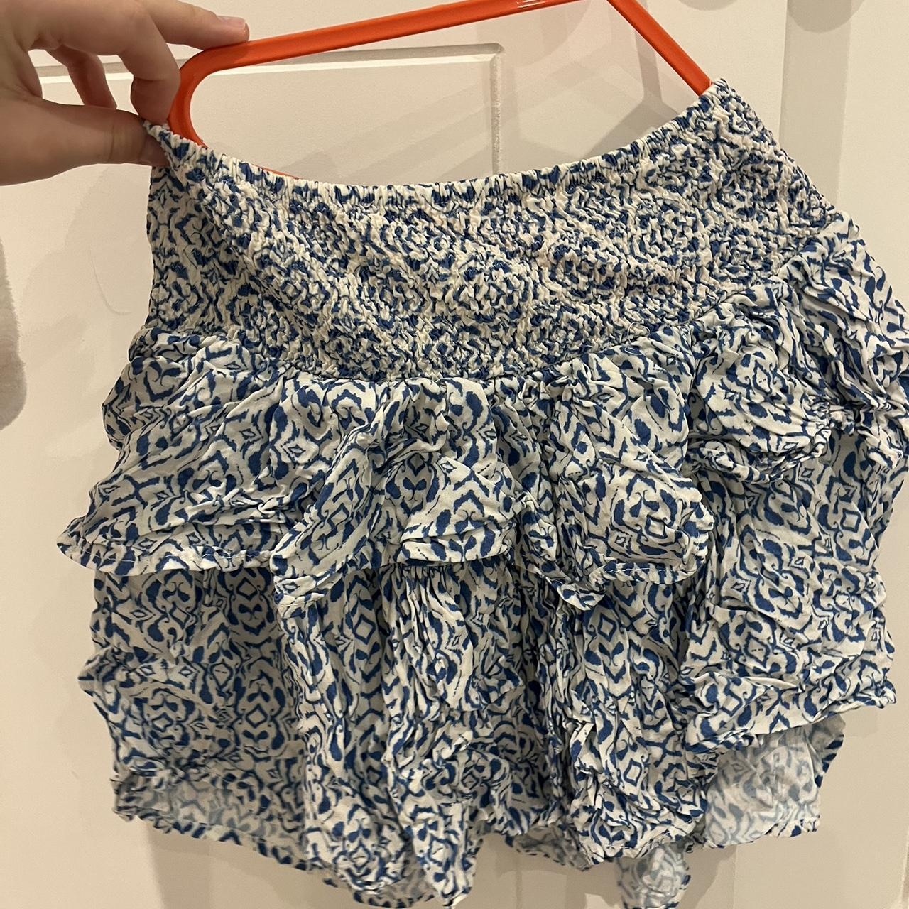 Blue and white ruffle skirt Subdued Size xs | Depop