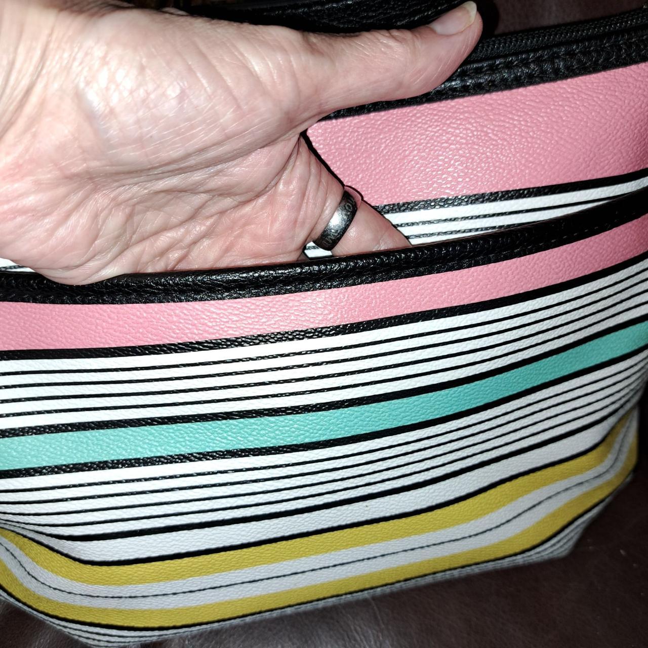 Liz Claiborn PVC colorful striped handbag with charm... - Depop