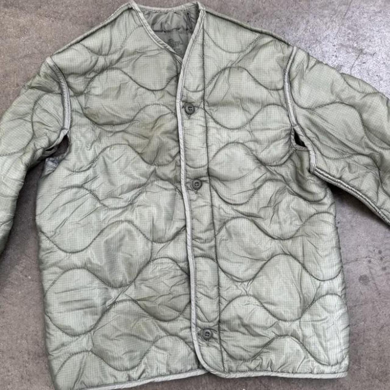 Vintage military quilted jacket olive green Tag... - Depop