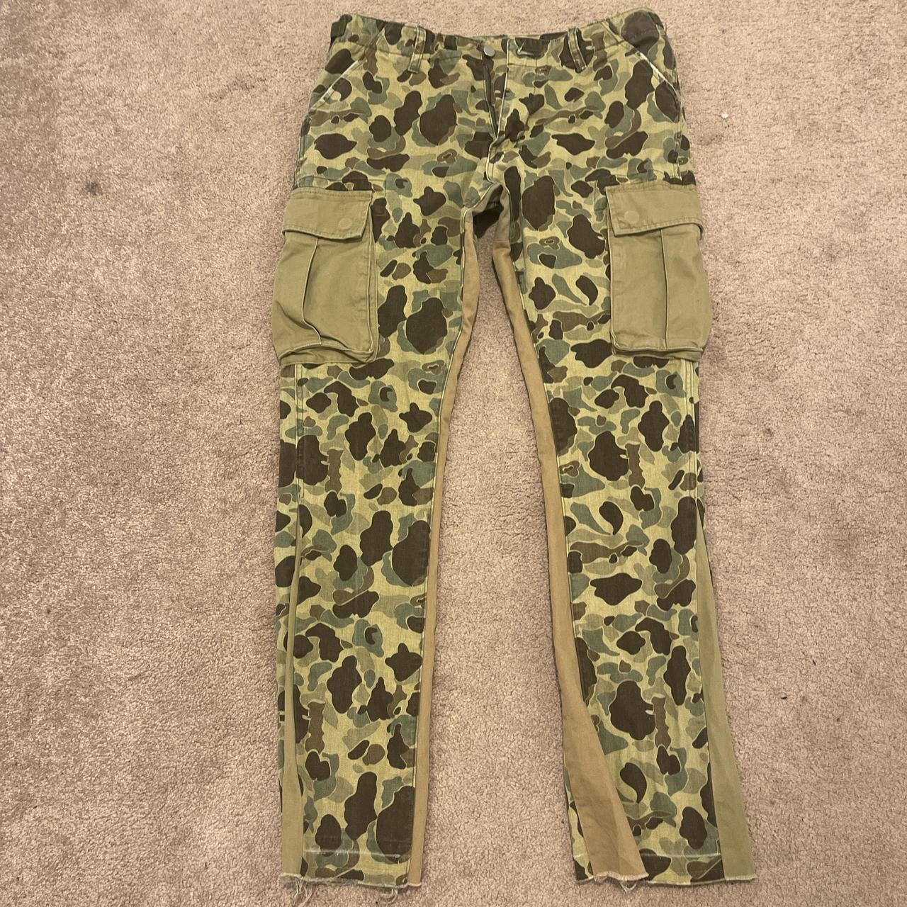 MNML Twill Bootcut Cargo Pants - Desert Camo - Depop