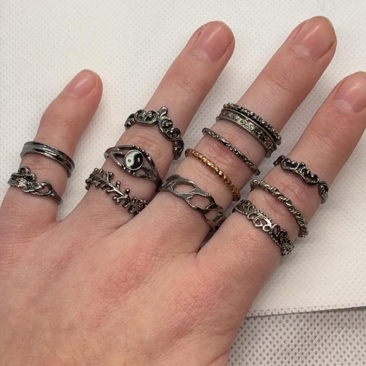 12 piece metal gothic ring set multiple different sizes - Depop