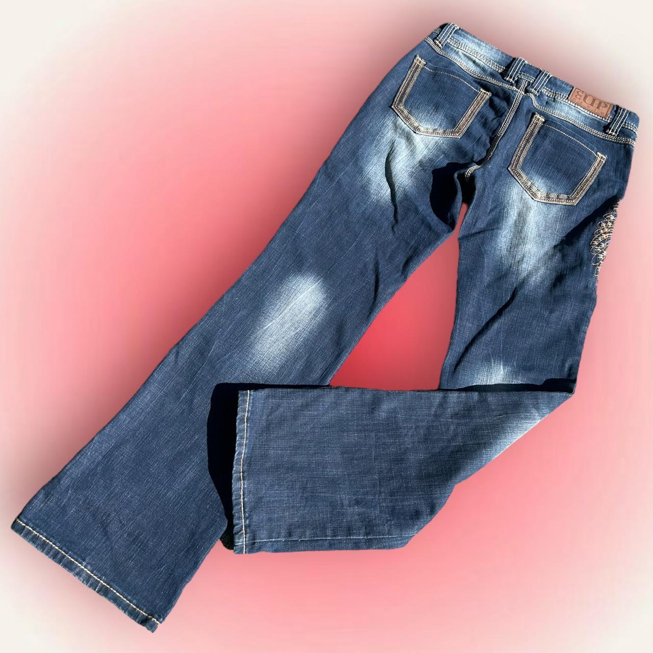 Y2k Low Rise Cowgirl Bootcut Jeans 🤎🩵🎀 Dark Wash Depop