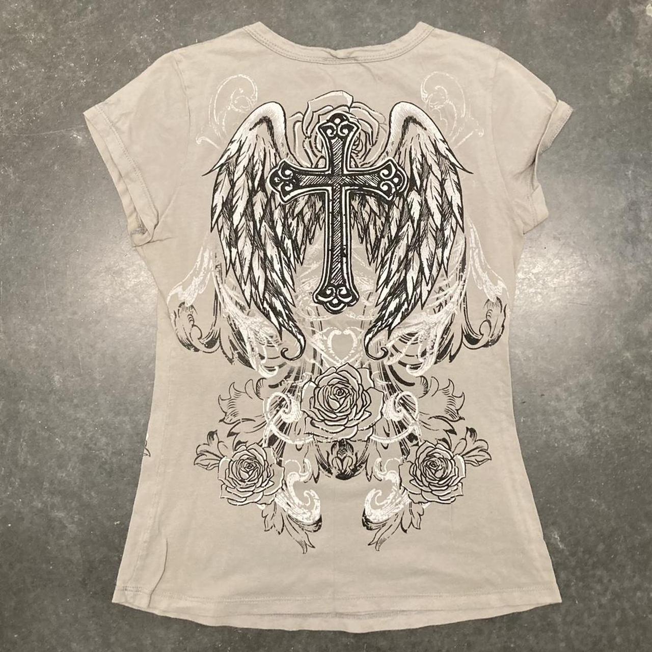 y2k Cyber Goth Mall Grunge Wings Cross Rhinestone... - Depop