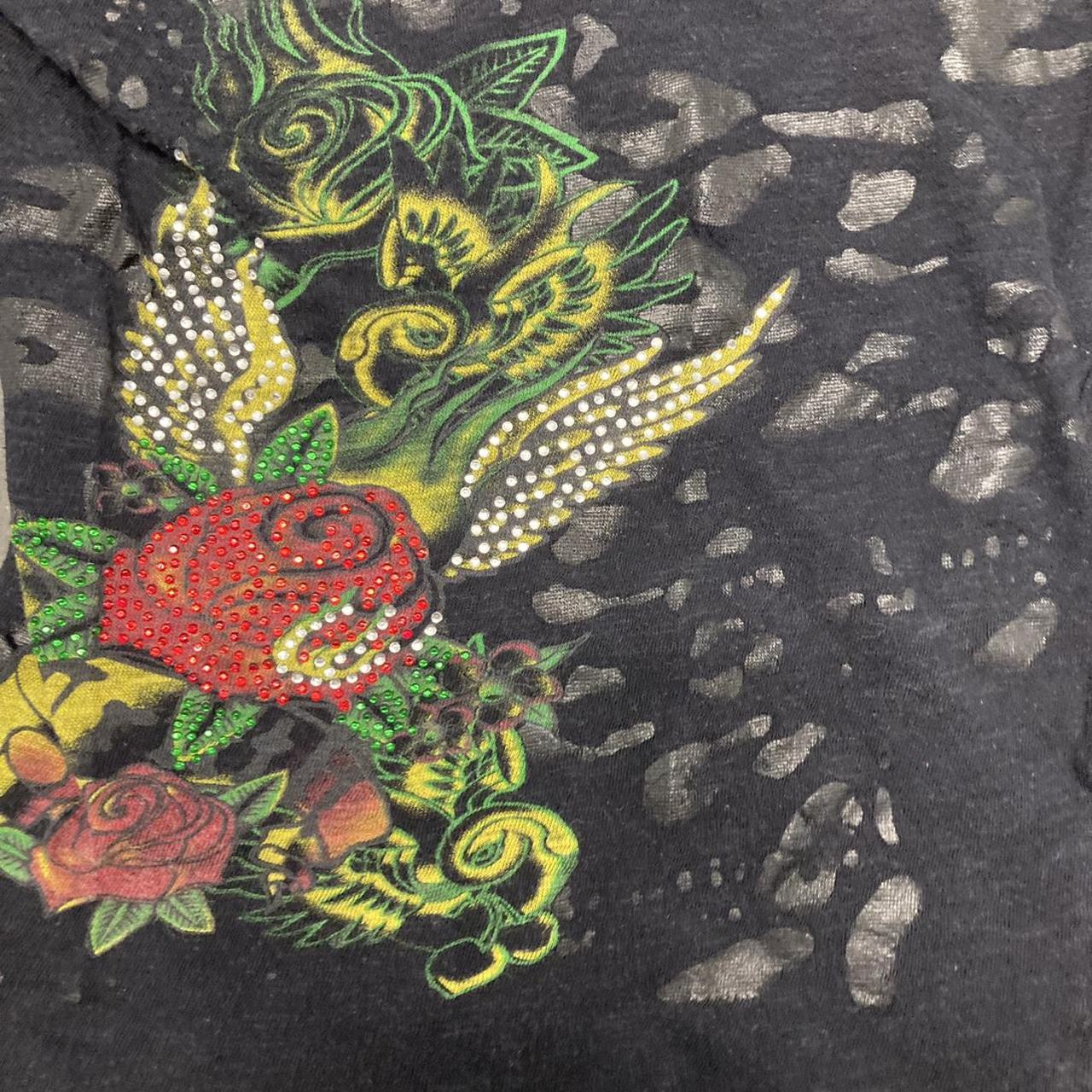 y2k Cyber Goth Mall Grunge Ed Hardy Style Rhinestone... - Depop