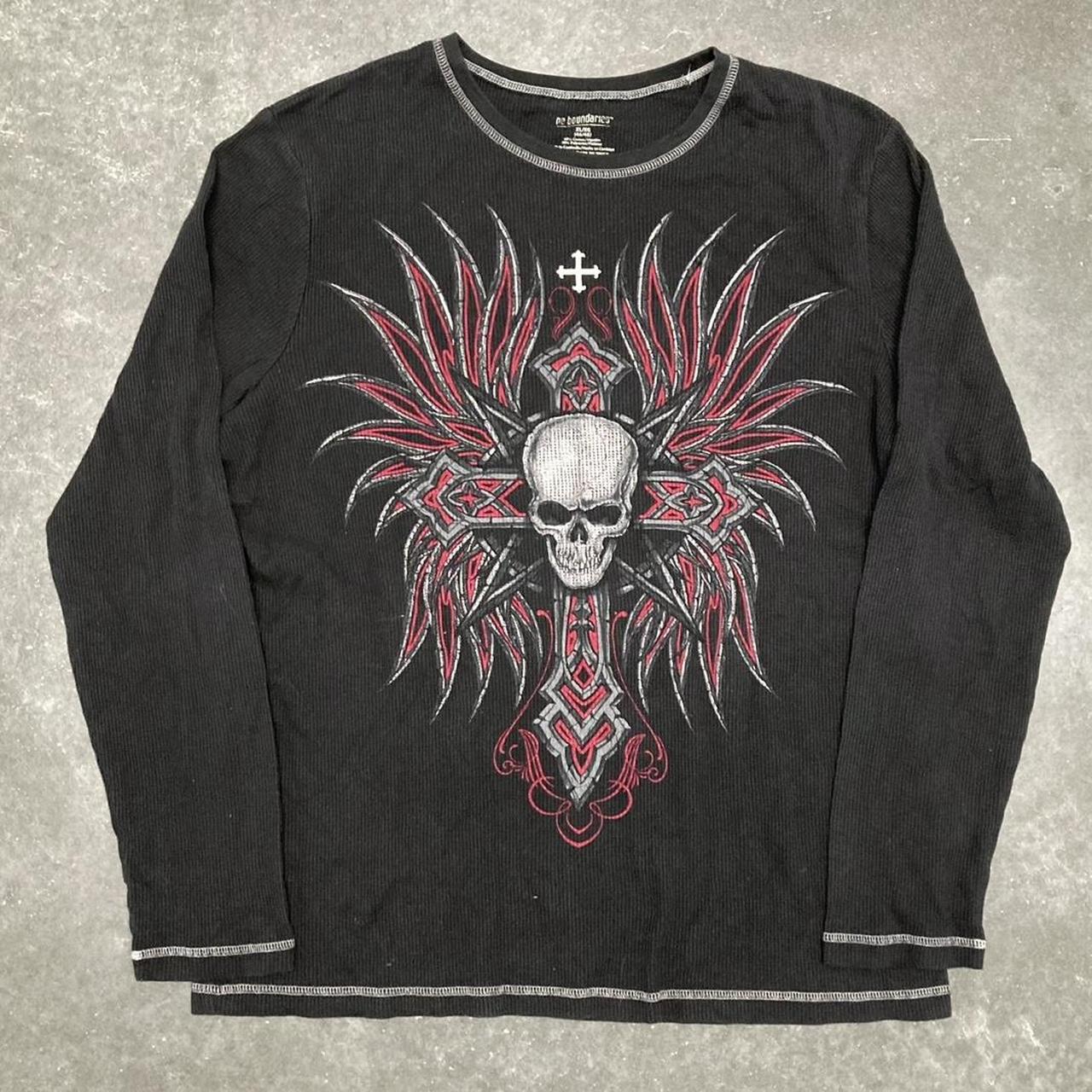 y2k Cyber Grunge Mall Goth Affliction Style Graphic... - Depop