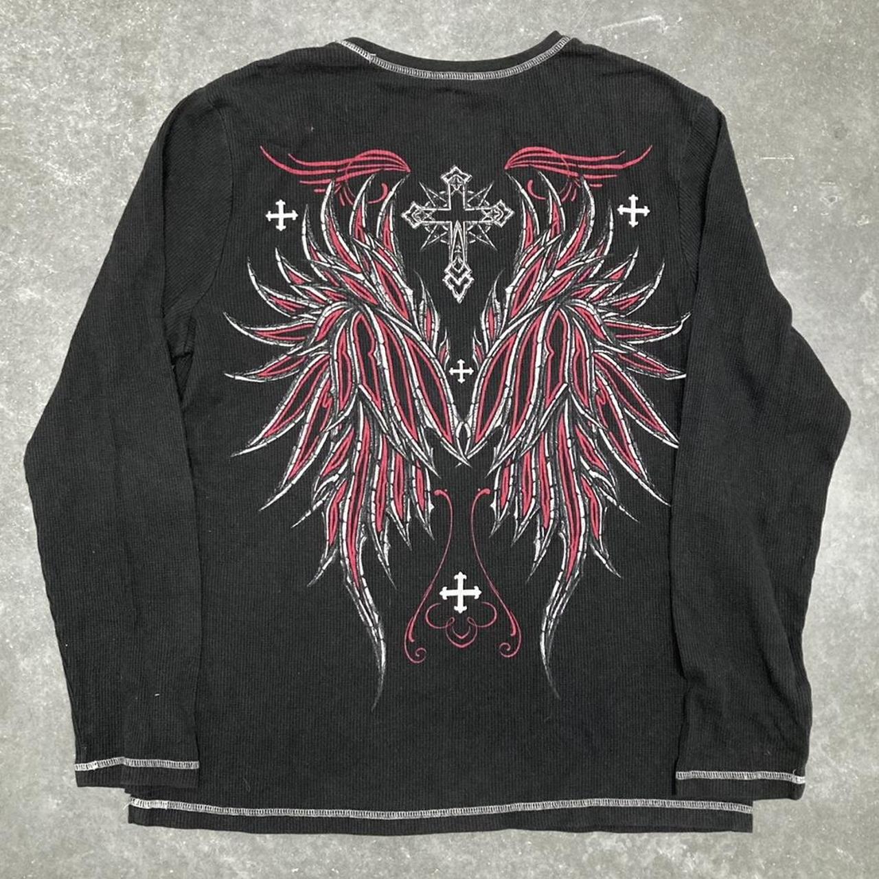 y2k Cyber Grunge Mall Goth Affliction Style Graphic... - Depop