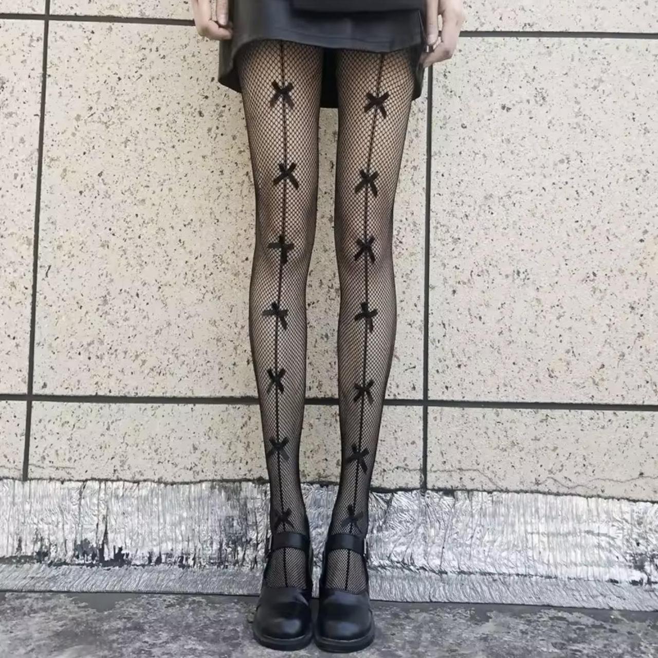 Fishnet tights with bows🖤🖤🖤 I've never worn these... - Depop