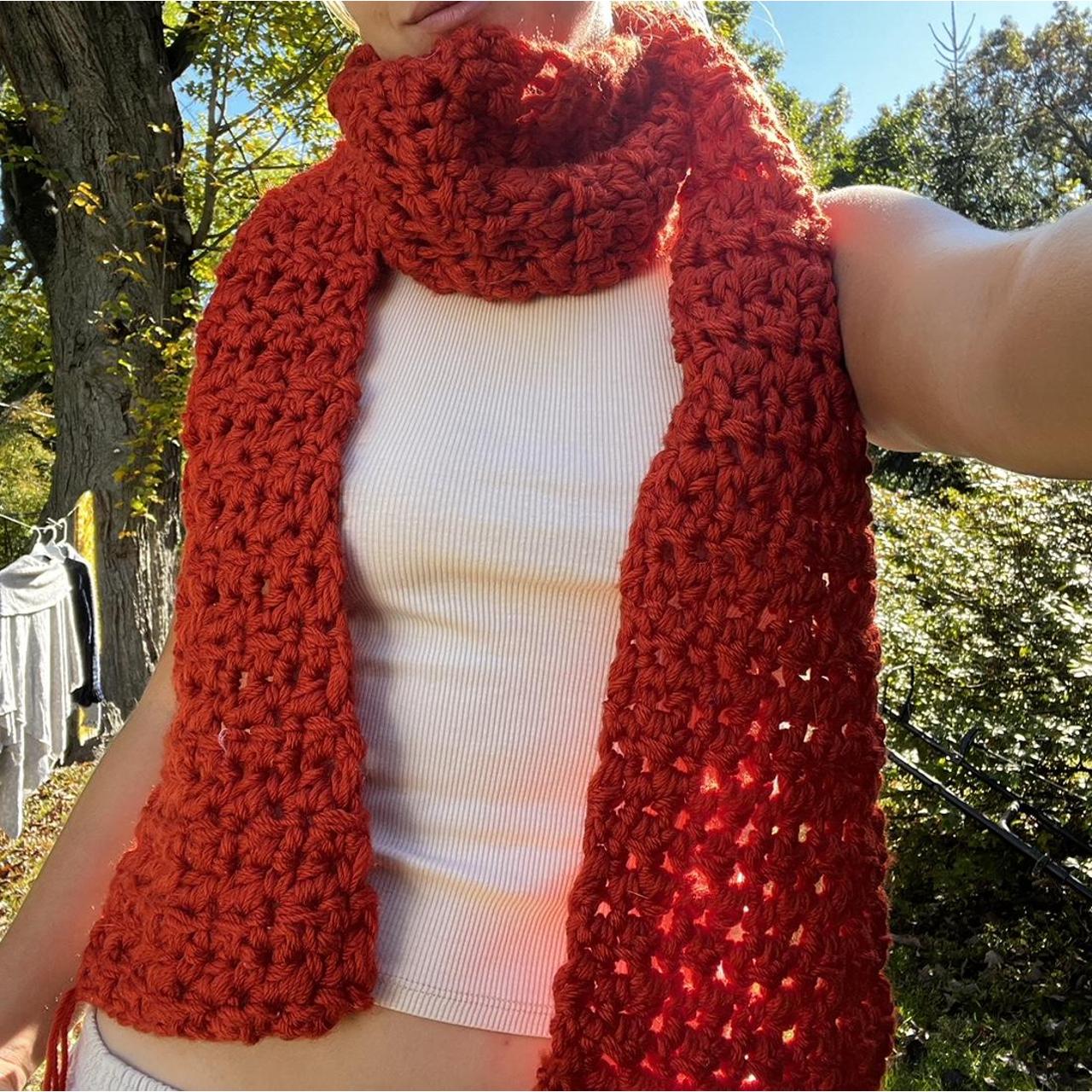 Red crochet scarf - Depop