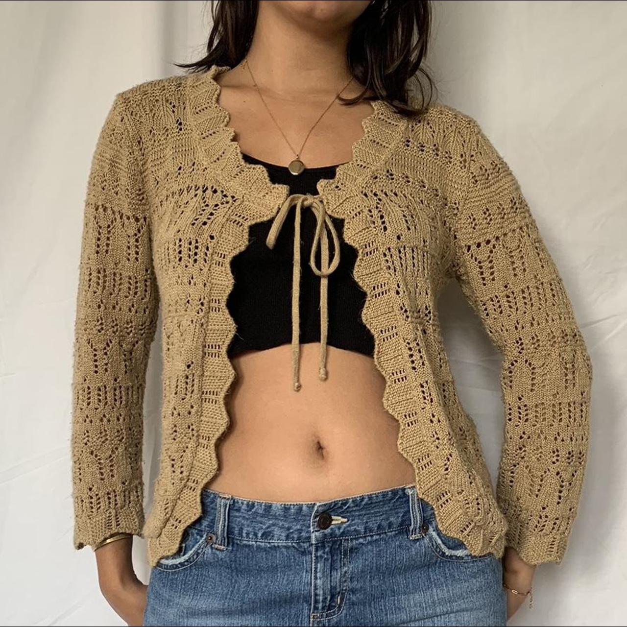 knitted front tie cardigan sweater (s/m) - Depop