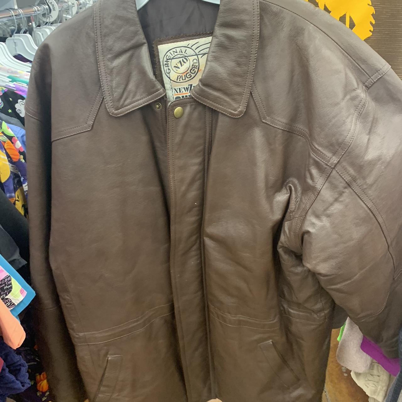 Authentic Brown Oversized Leather Jacket - Depop