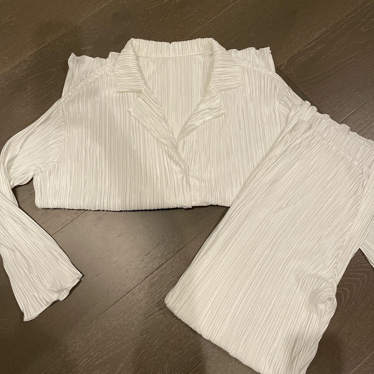 Women 2 Piece Plisse Set Outfit Long Sleeve Button... - Depop