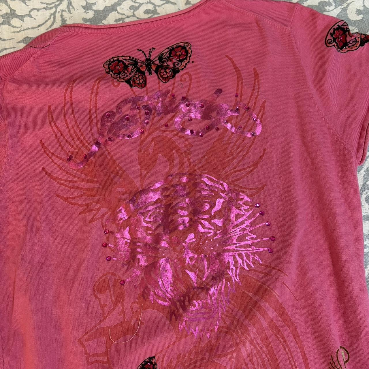 Ed Hardy pink and red mini dress or shirt... | Depop