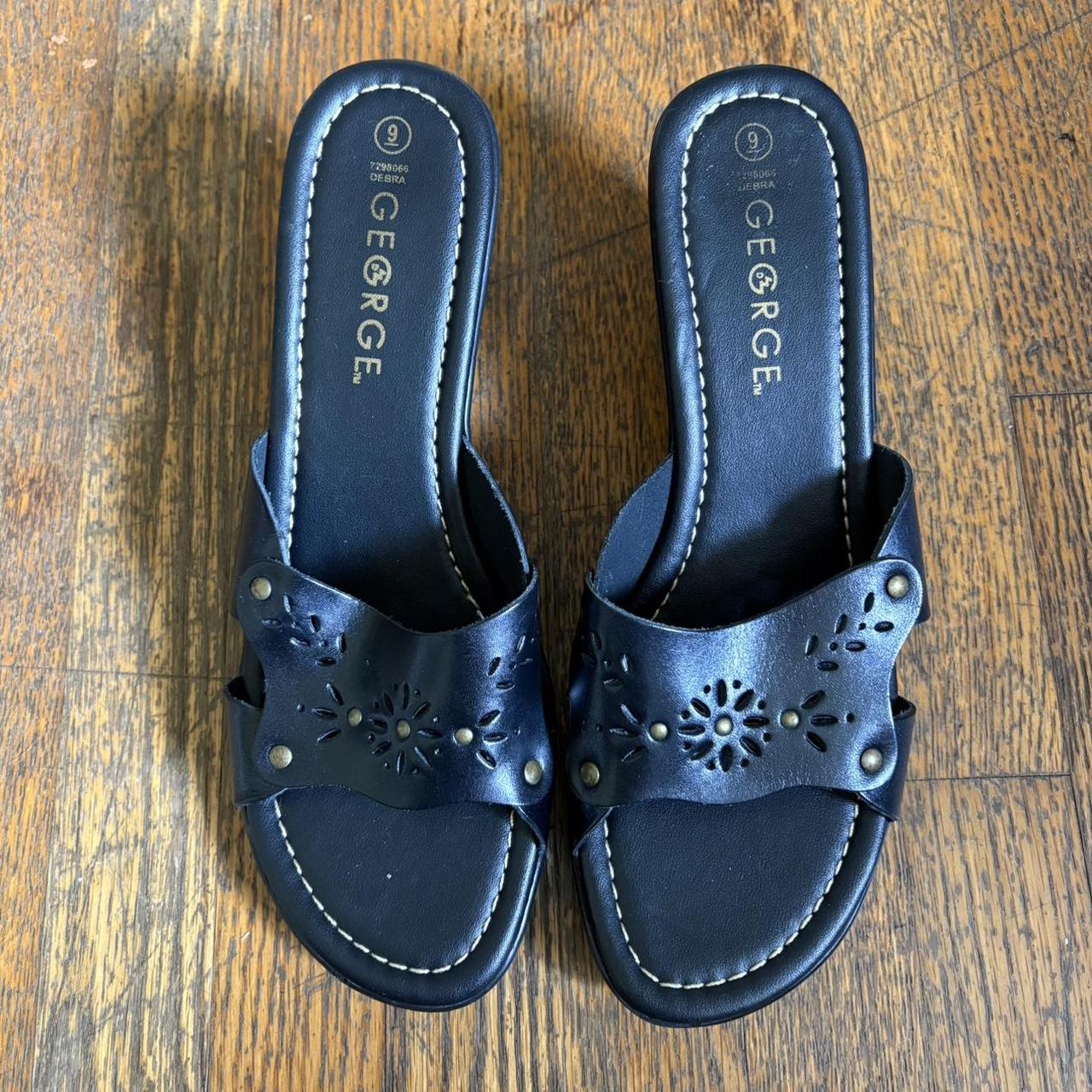 vintage black leather kitten heals with floral... | Depop