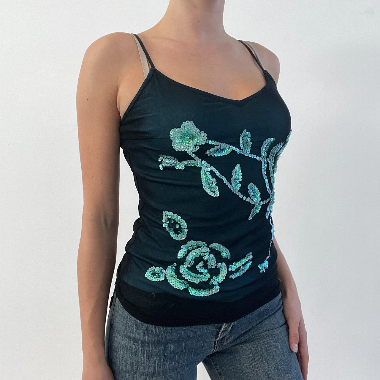 Super cute double layer mesh top with rhinestones... - Depop