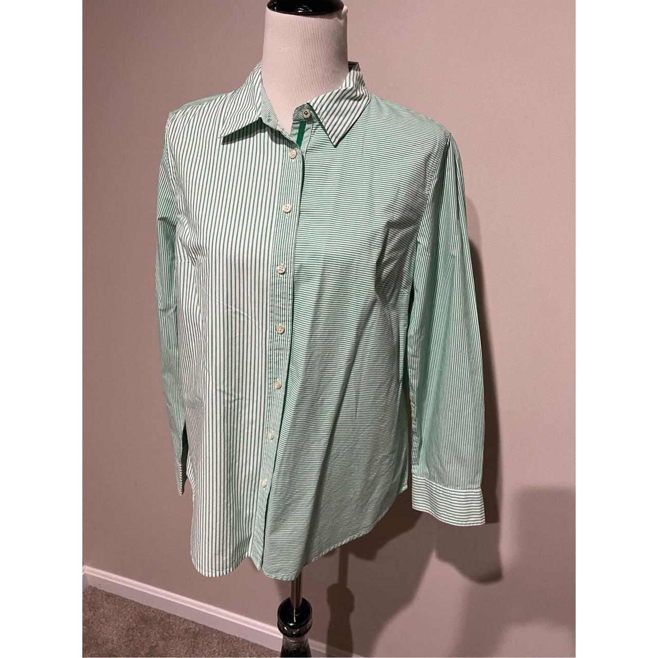 Talbots women shirt button up blouse green/white... - Depop