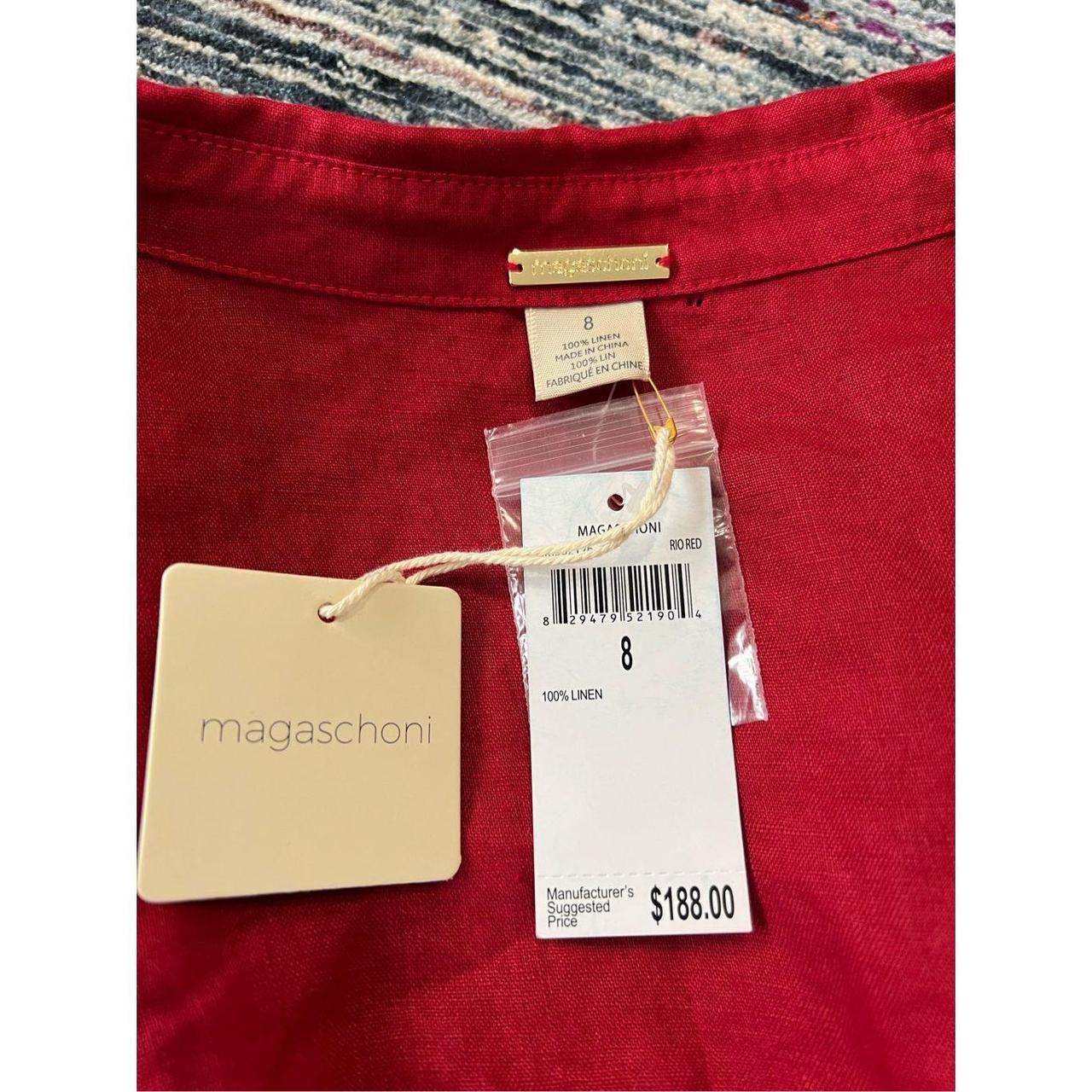 Magaschoni NWT 100% Linen Wrap Red Midi Dress, Size 8 - Depop