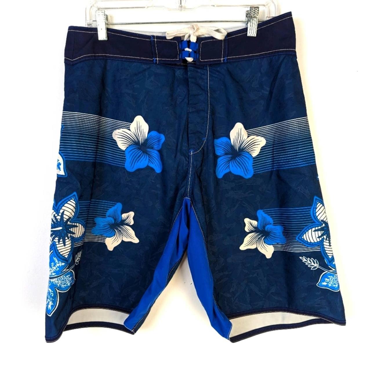 Reef Men's Blue and White Swim-briefs-shorts | Depop