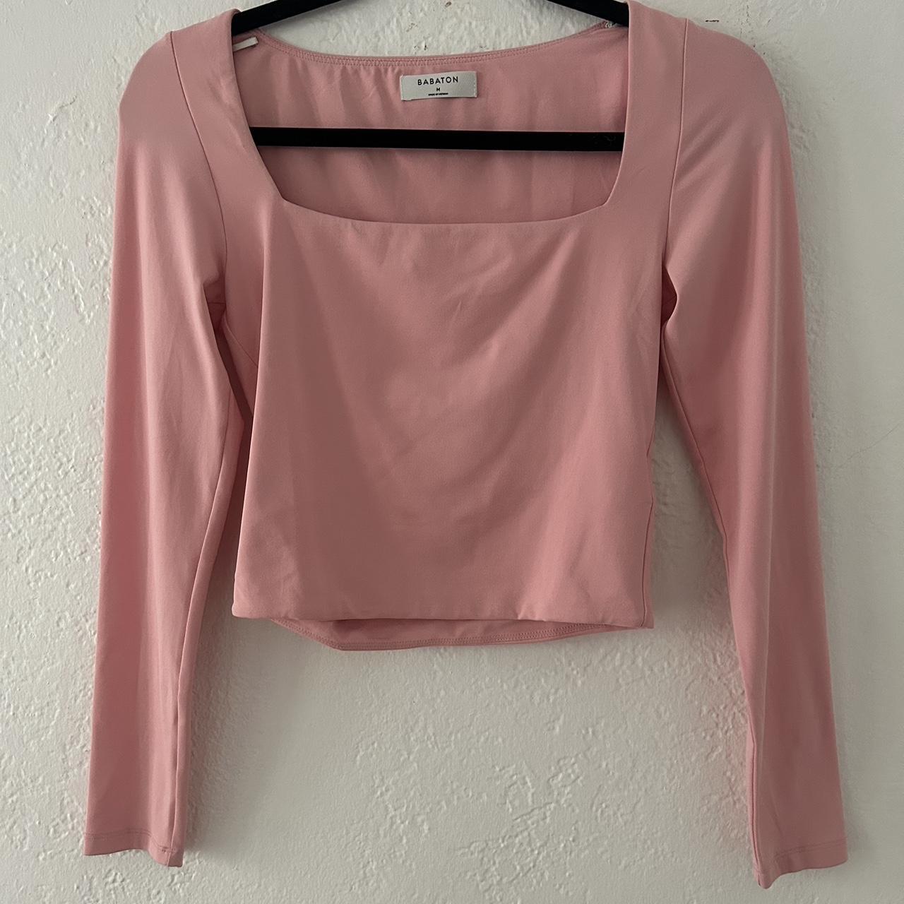 Pink Square neck cropped long sleeve by BABATON - Depop