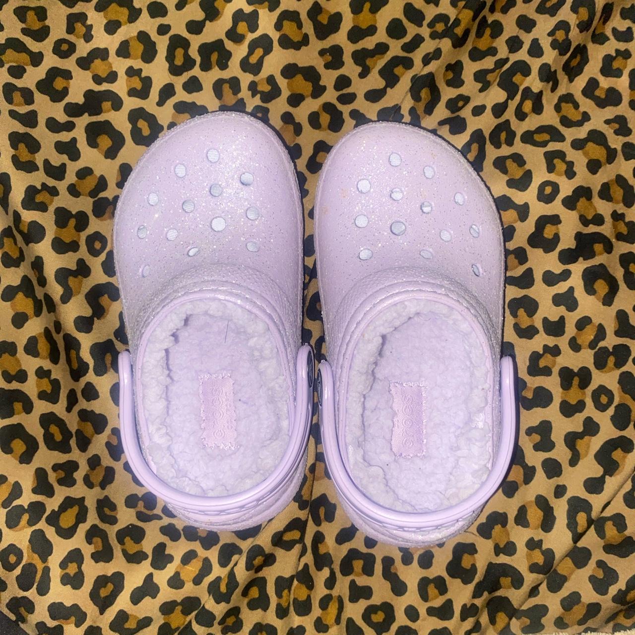 Small pastel purple sparkly crocs Fur inside... - Depop