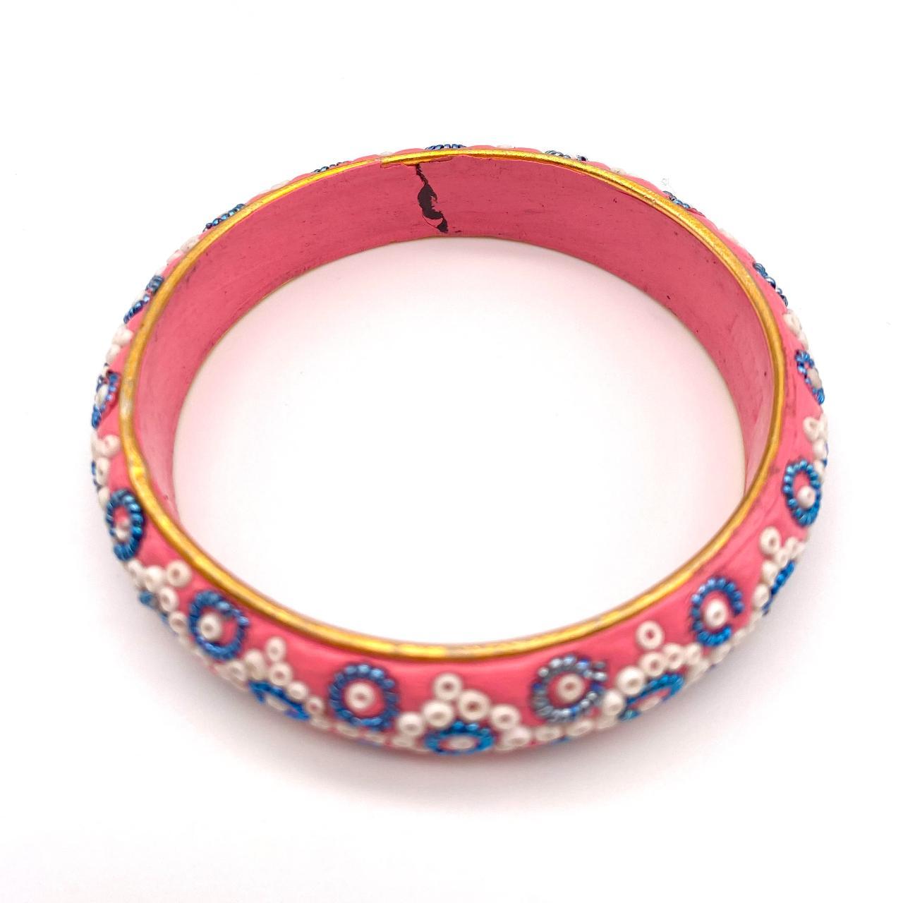 Vintage Beaded Pink and Blue Bangle - Bracelet This... - Depop