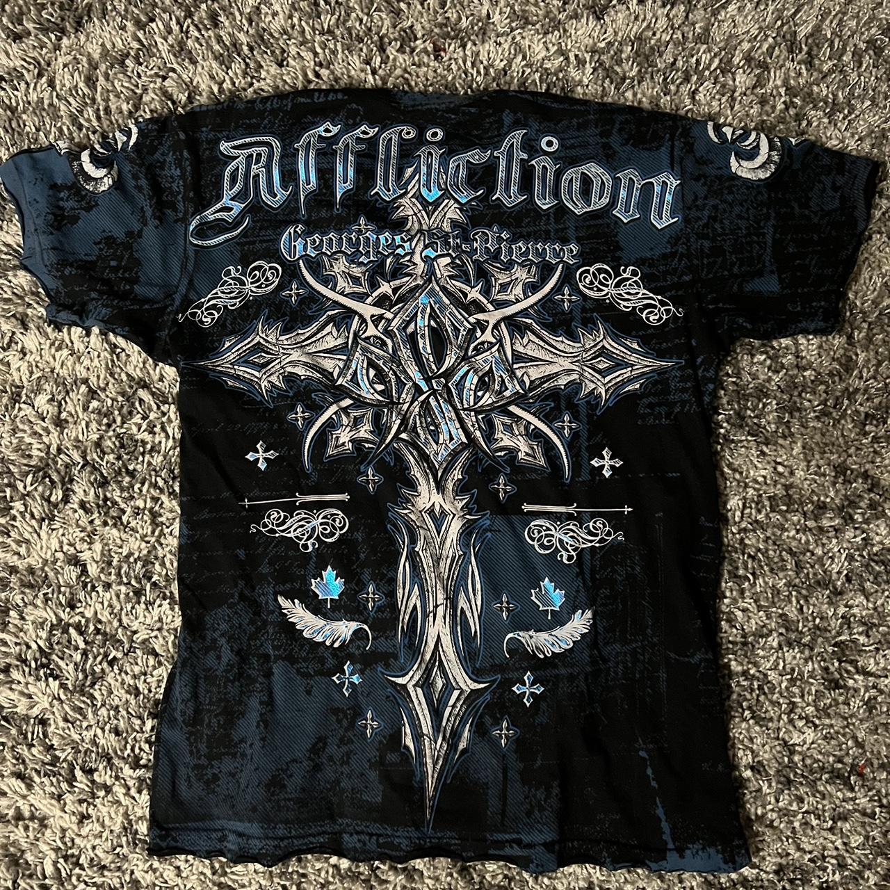 Affliction Men's Black and Blue T-shirt | Depop