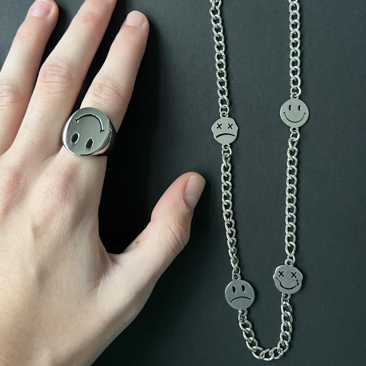 1 x Smiley Face Chain Necklace in Stainless steel 1... - Depop