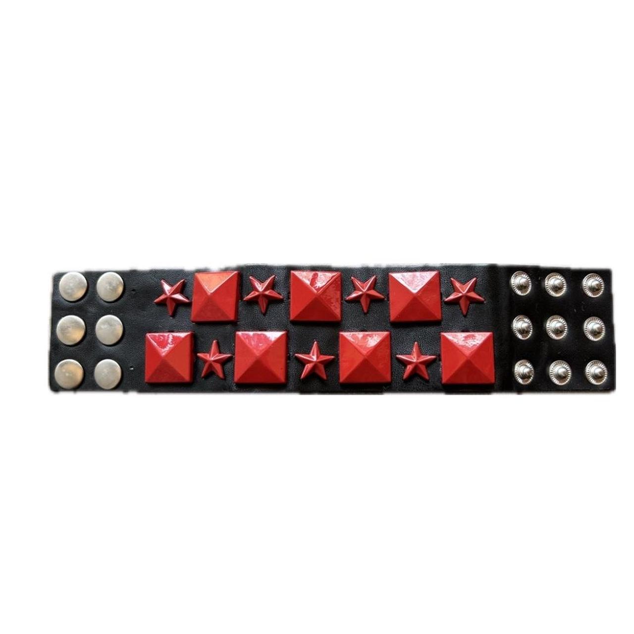 Pleather punk rave rock studded red and black... - Depop