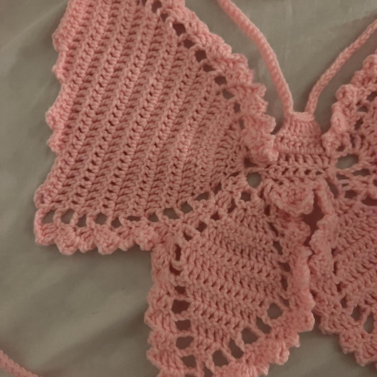 PINK BUTTERFLY CROCHET BACKLESS TOP completely... - Depop