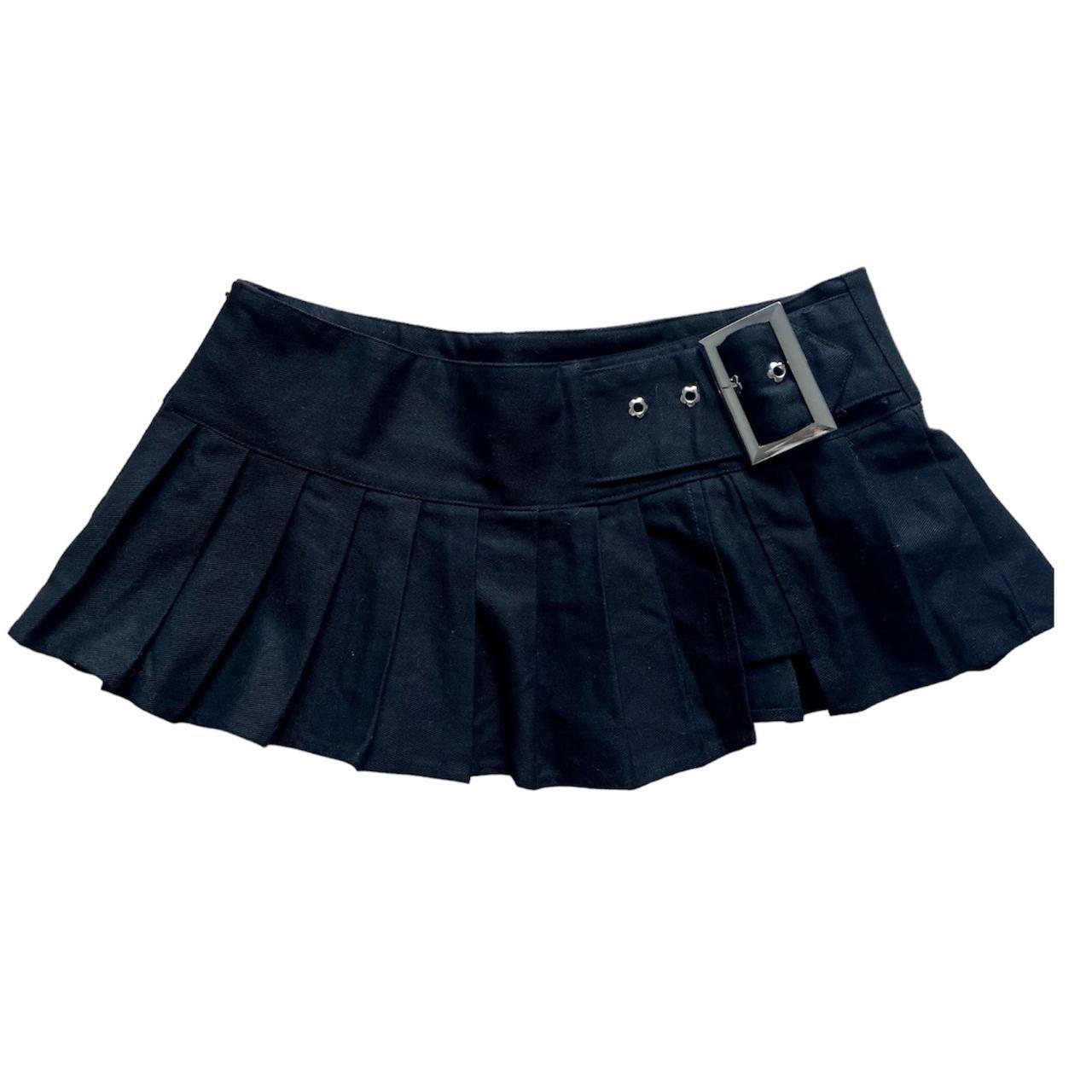 Y2K ultra mini micro super short black silver belt... - Depop