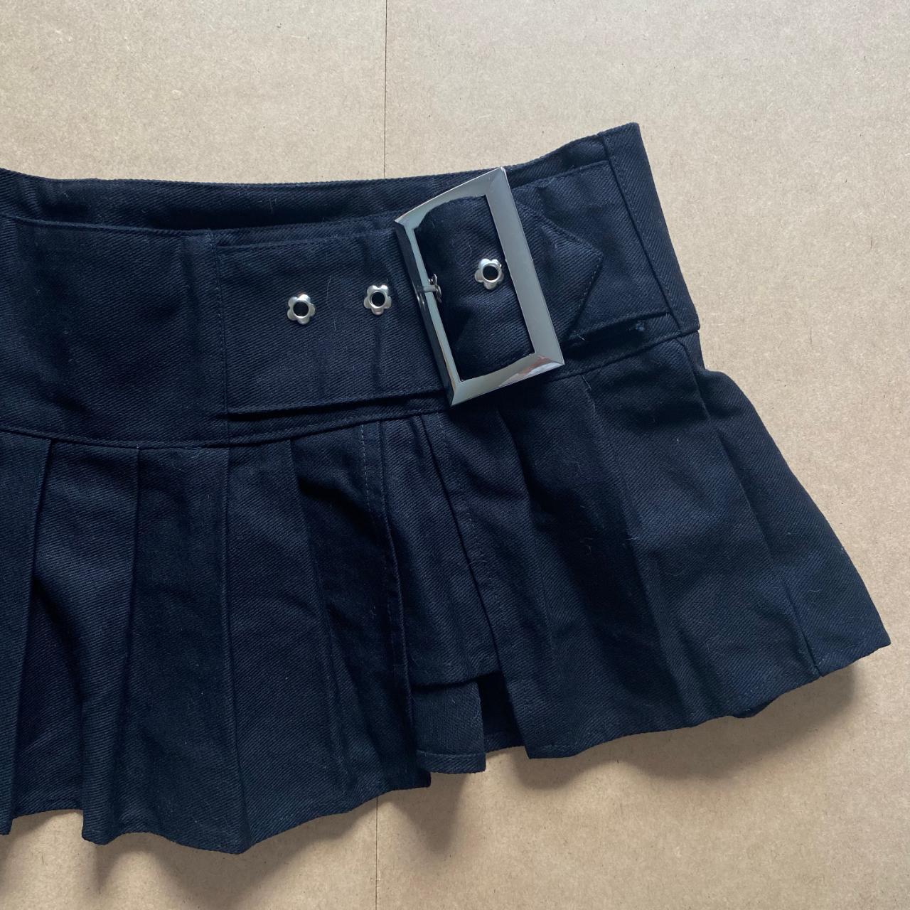 Y2K ultra mini micro super short black silver belt... - Depop