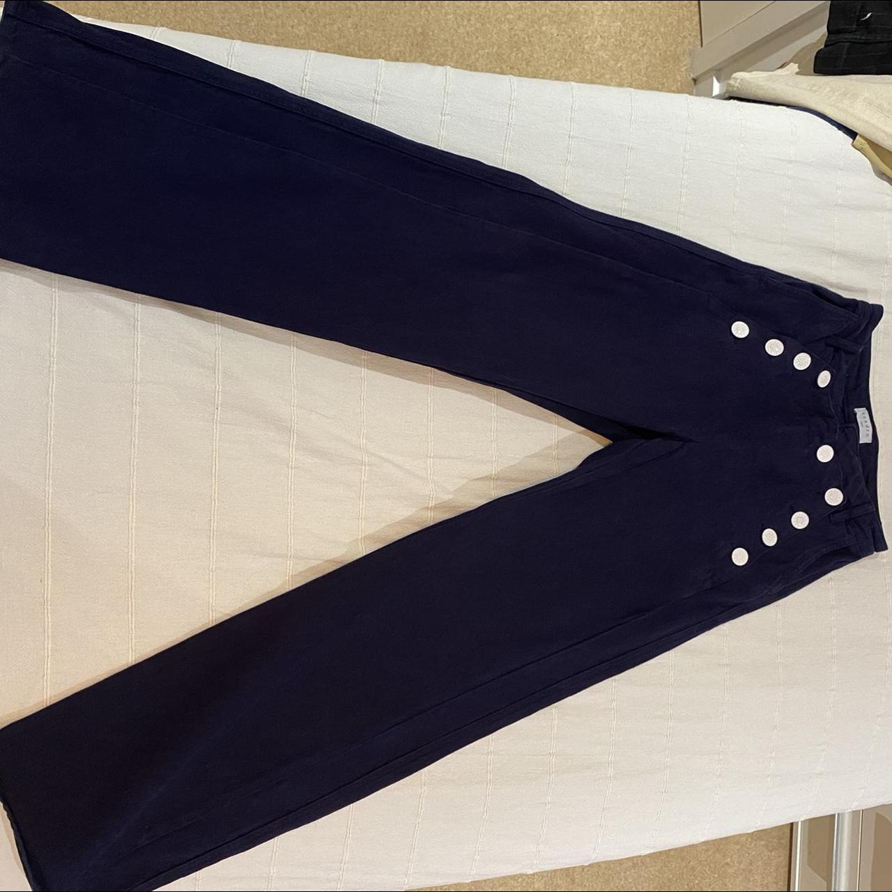 Navy Sandro Jeans with white sailor style waist//... - Depop