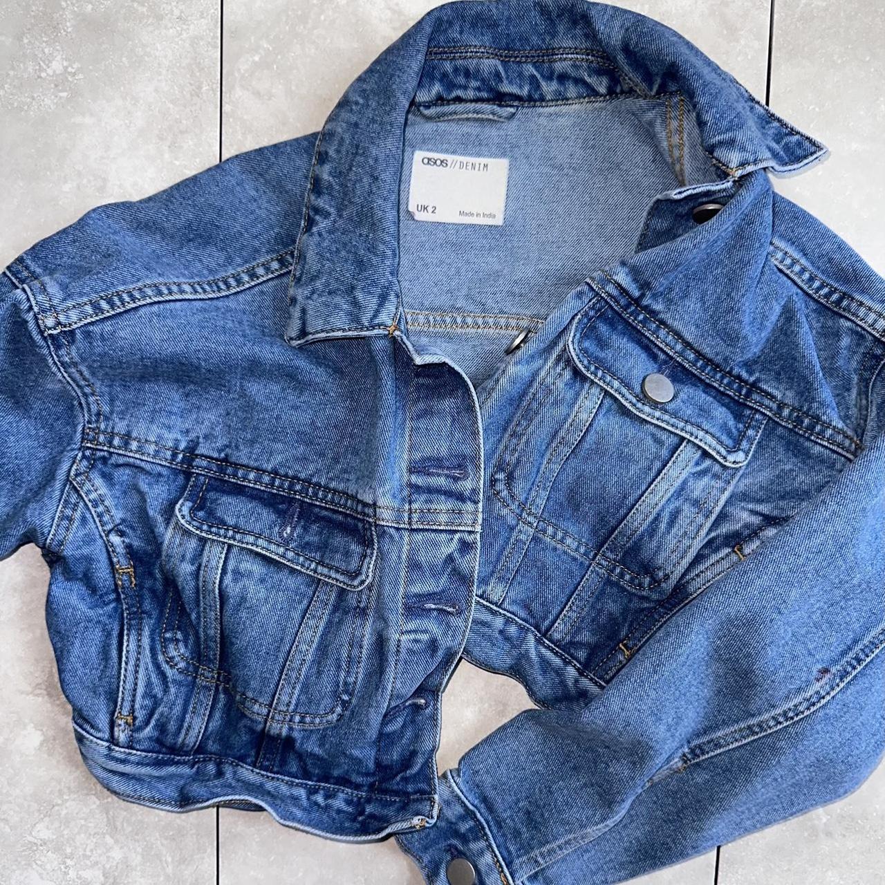ASOS cropped blue denim jacket. Fitted look with... - Depop