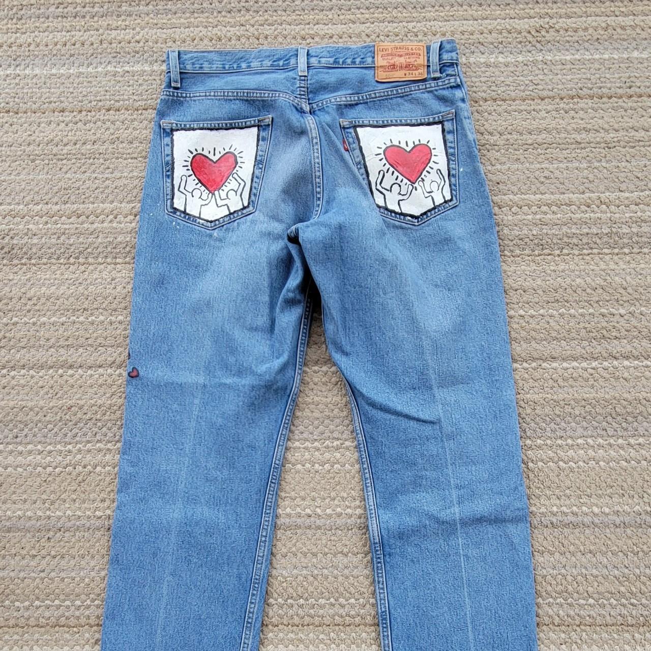 Cool custom Keith haring jeans. Tag size 33x36 but... - Depop