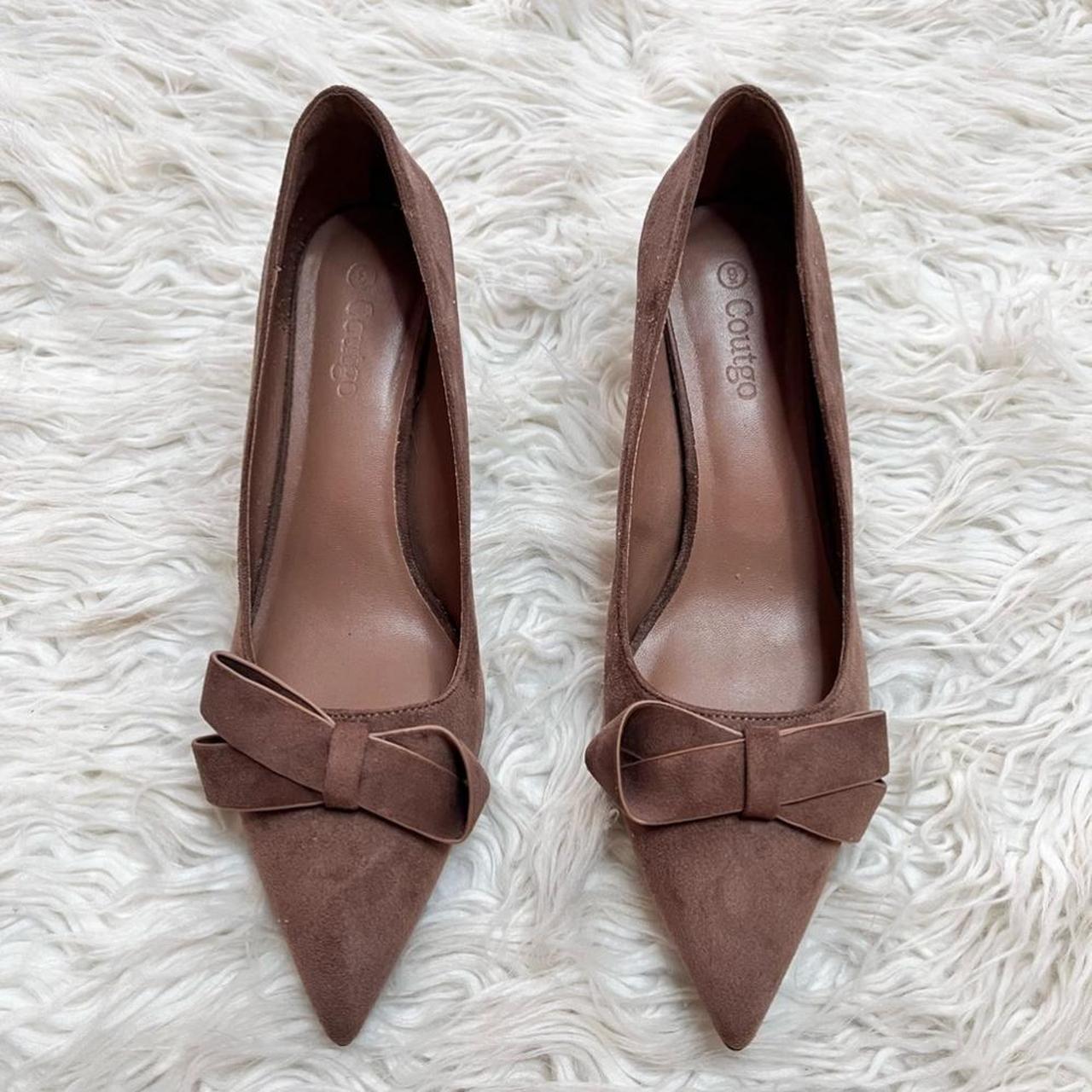 Coutgo brown suede pointed toe shoes with accent box... - Depop