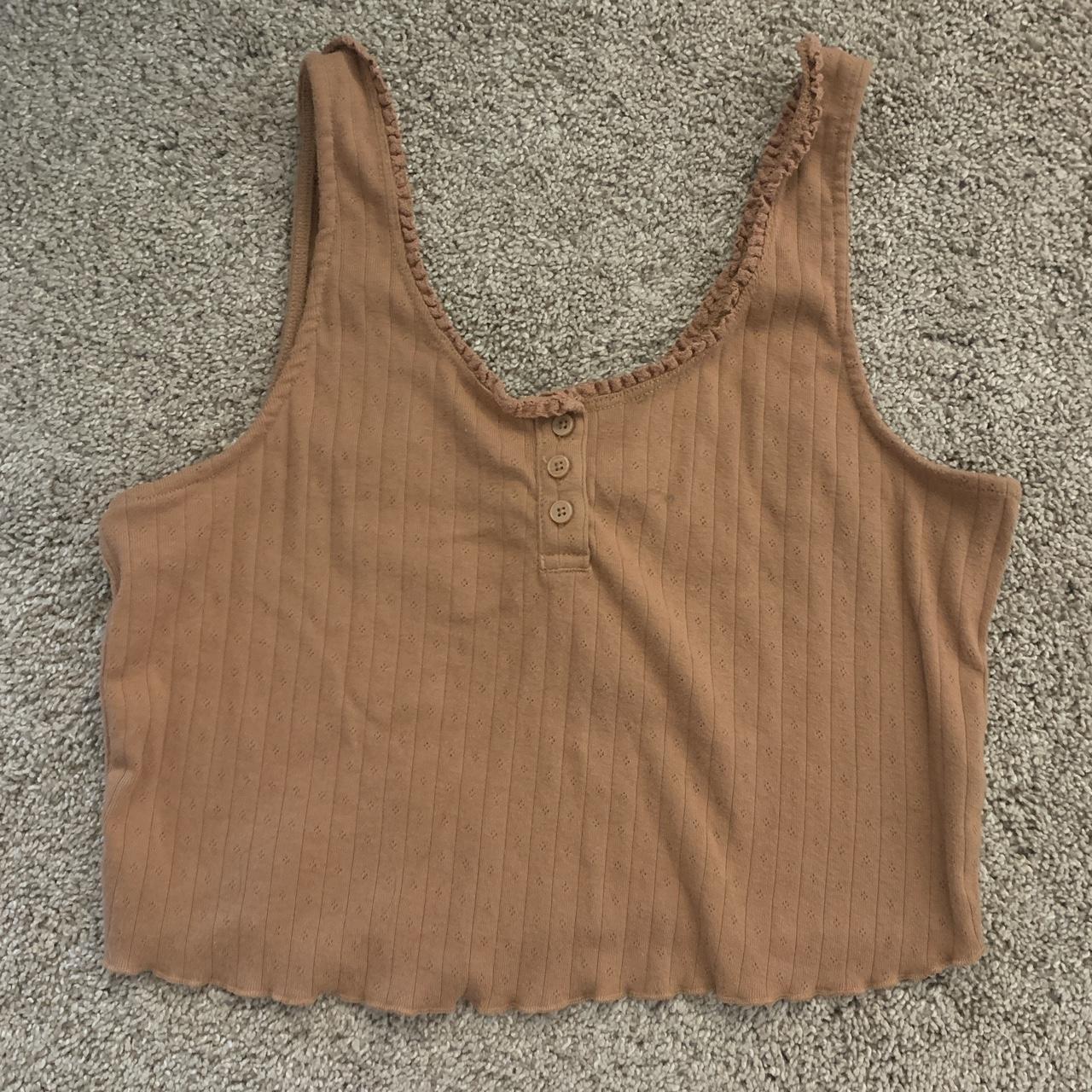large, ribbed, brown cropped tank top only worn... - Depop