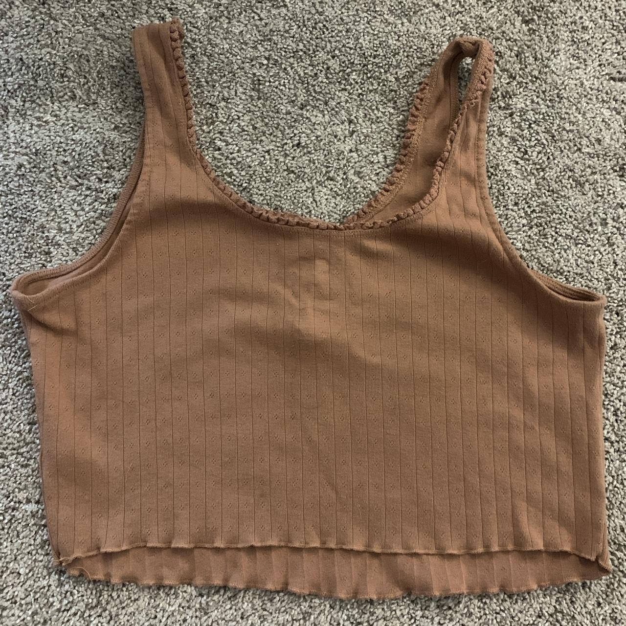large, ribbed, brown cropped tank top only worn... - Depop