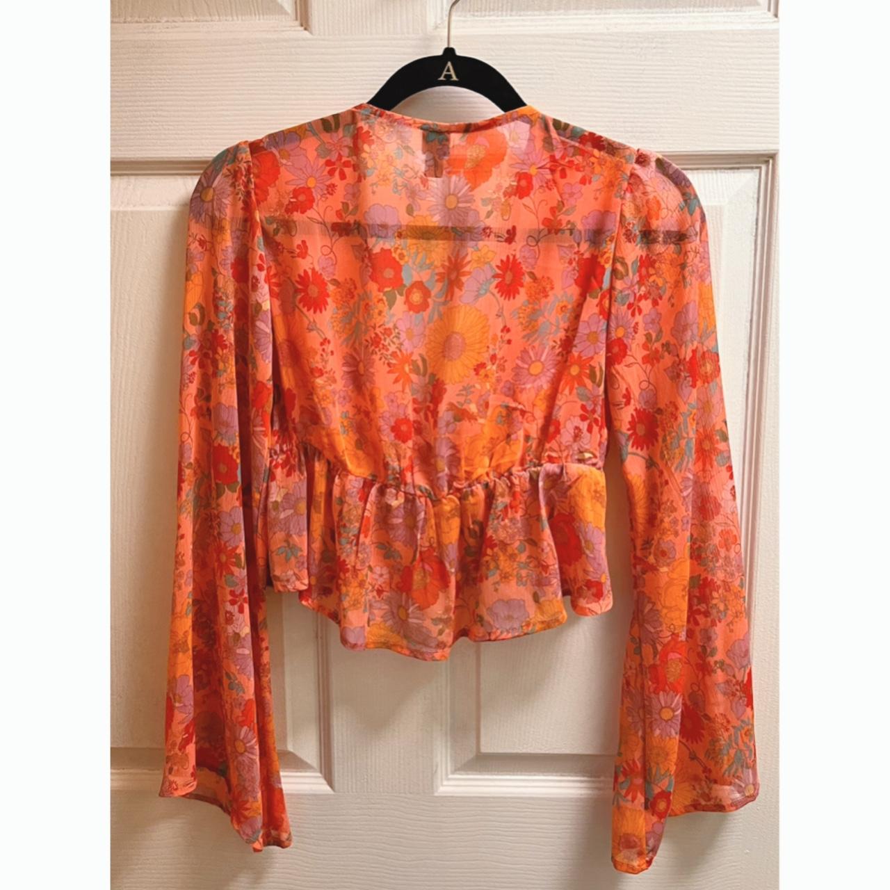 sheer groovy top with bell sleeves like new, never... - Depop