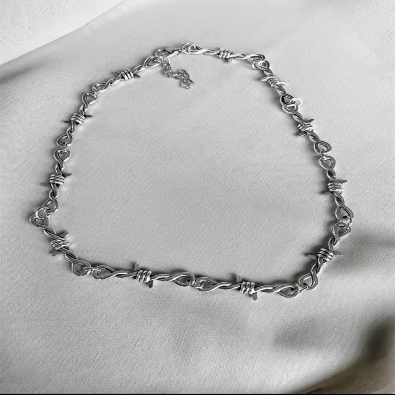 Antique Silver barbed wire necklace with adjustable... - Depop