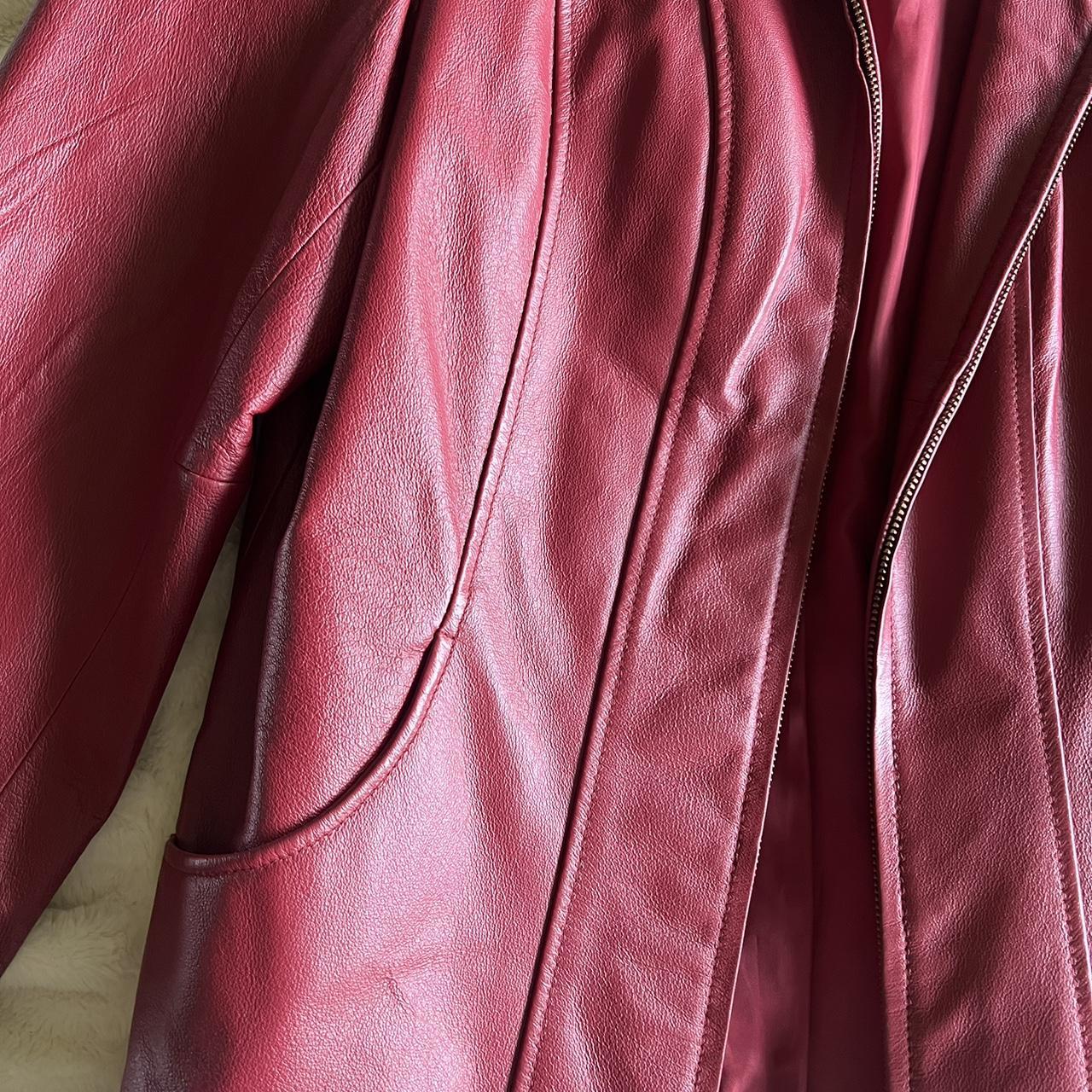 Perfect condition red real leather jacket Size:... - Depop