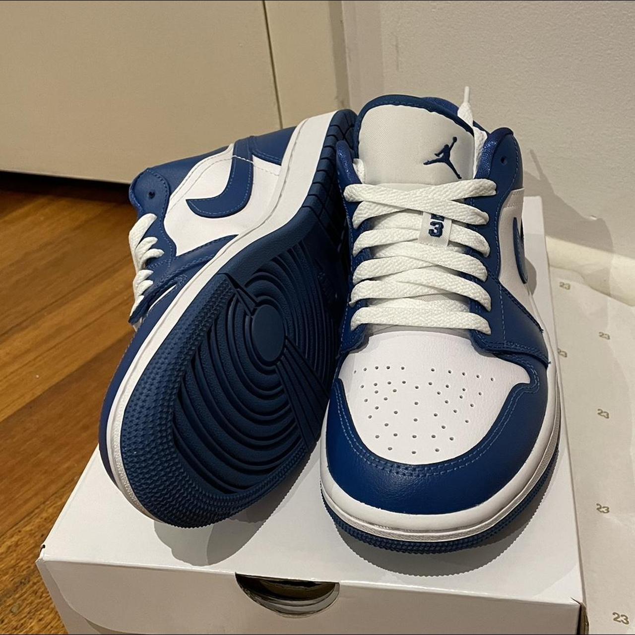 Nike air Jordan 1 low in marina (navy blue/white)... - Depop