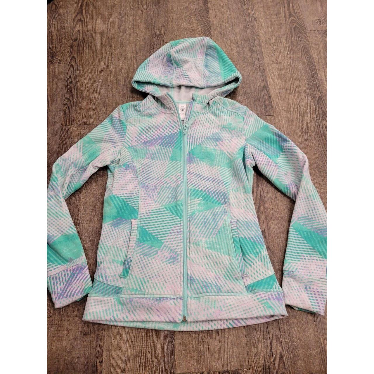 Athleta Girl Pink Purple Aqua Printed Warm Up Hoodie... - Depop