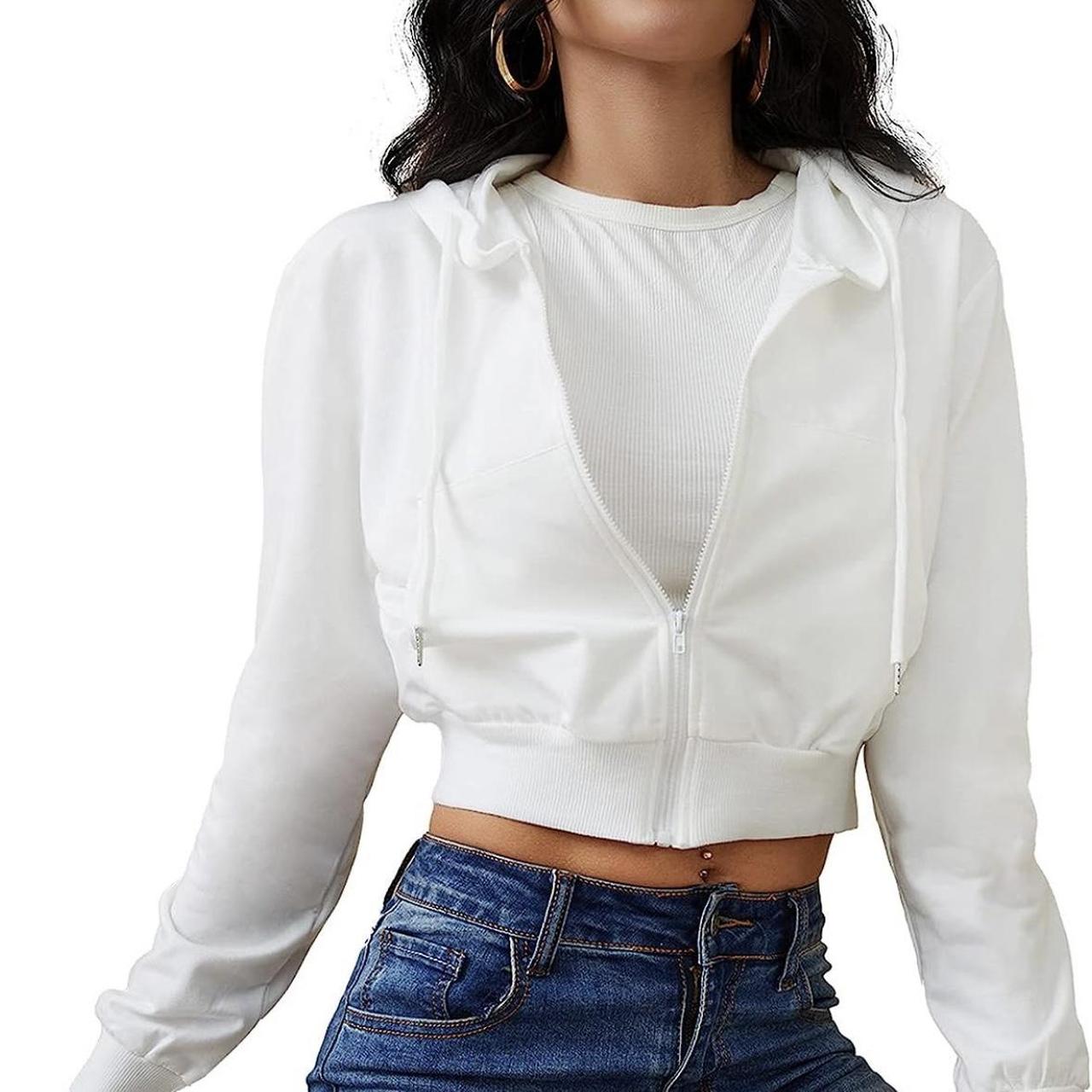 Cropped White Zip up Jacket Super cute and great... - Depop