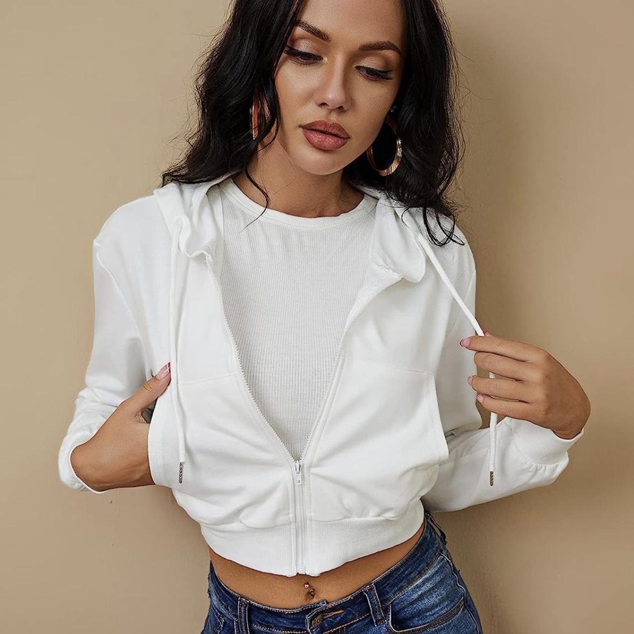 Cropped White Zip up Jacket Super cute and great... - Depop