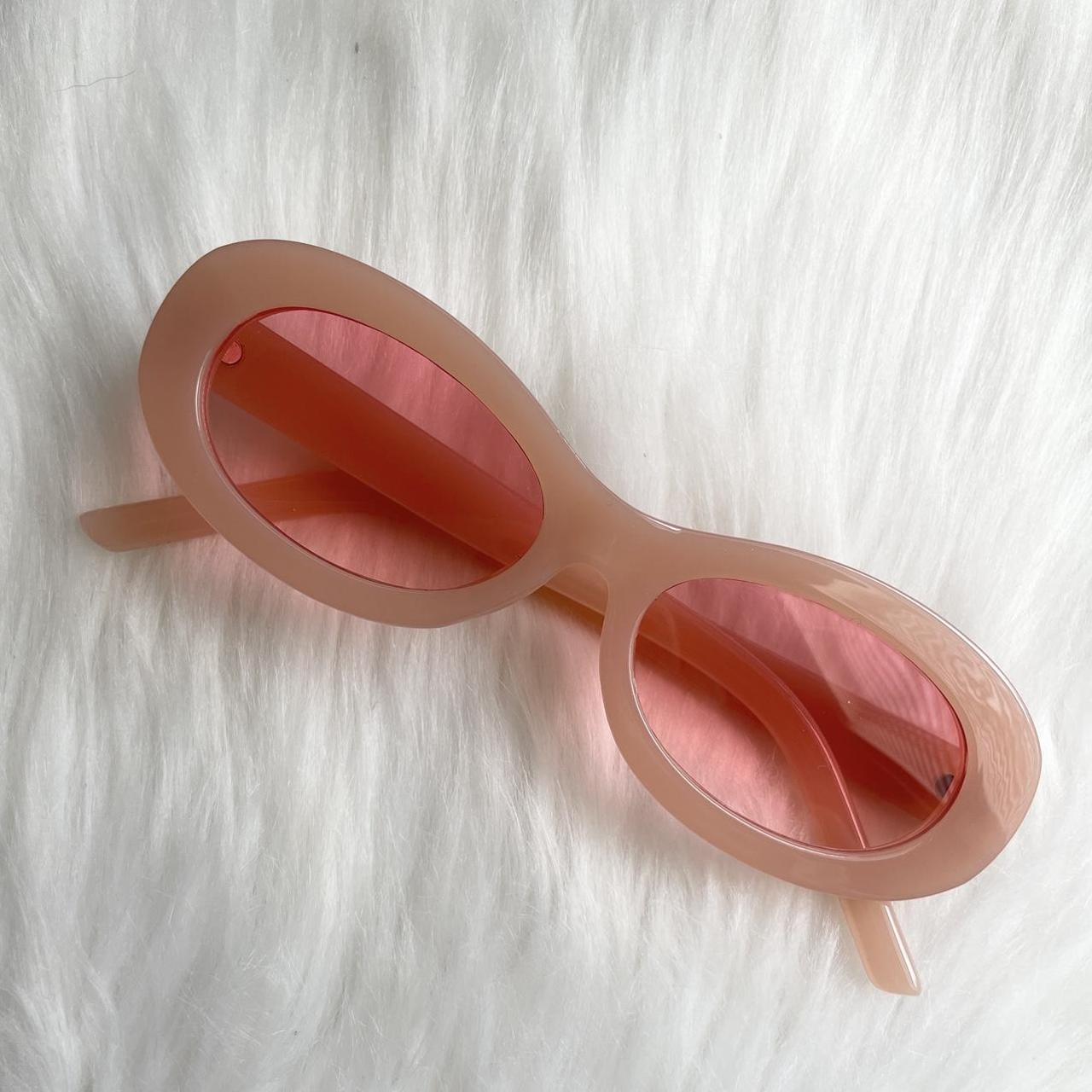 Skinny Oval Pink Tinted Sunglasses All pink... - Depop