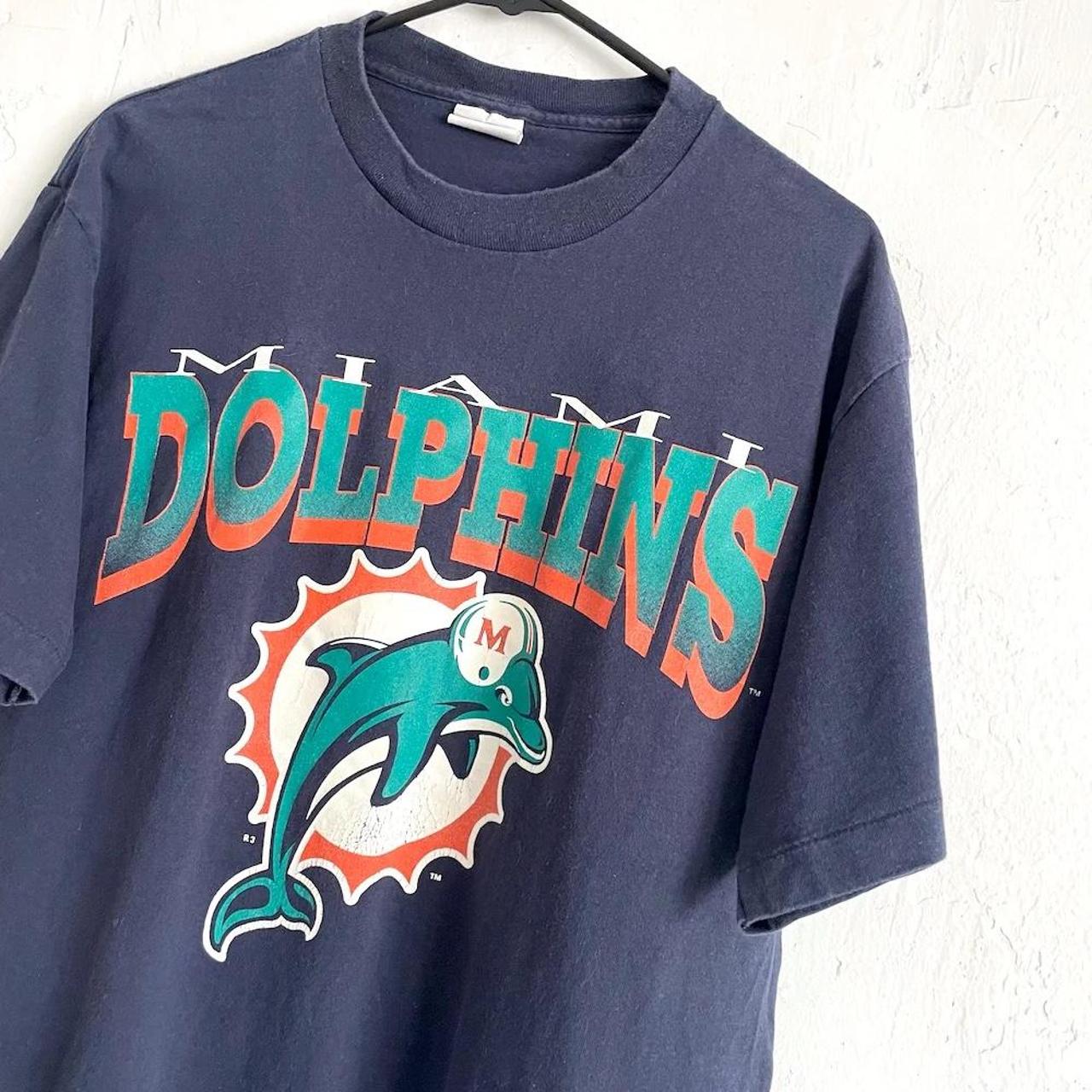 Vintage 90s Oversized Miami Dolphins Logo Tee Phins... - Depop